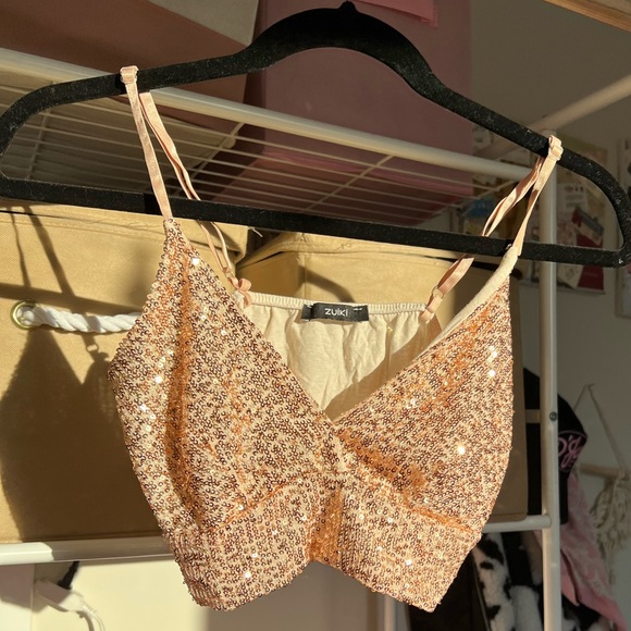 zuiki | Tops | Sequin Gold Crop Top | Poshmark